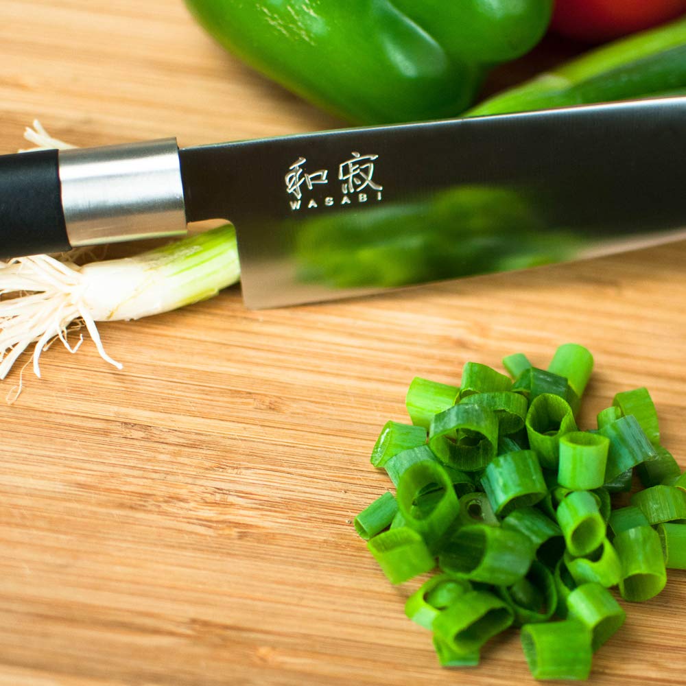 Kai Wasabi Chef's Knife 8”, Thin, Light Kitchen Knife, Ideal For All-Around Food Preparation, Hand-Sharpened Japanese Knife, Perfect For Fruit, Vegetables, And More,Black