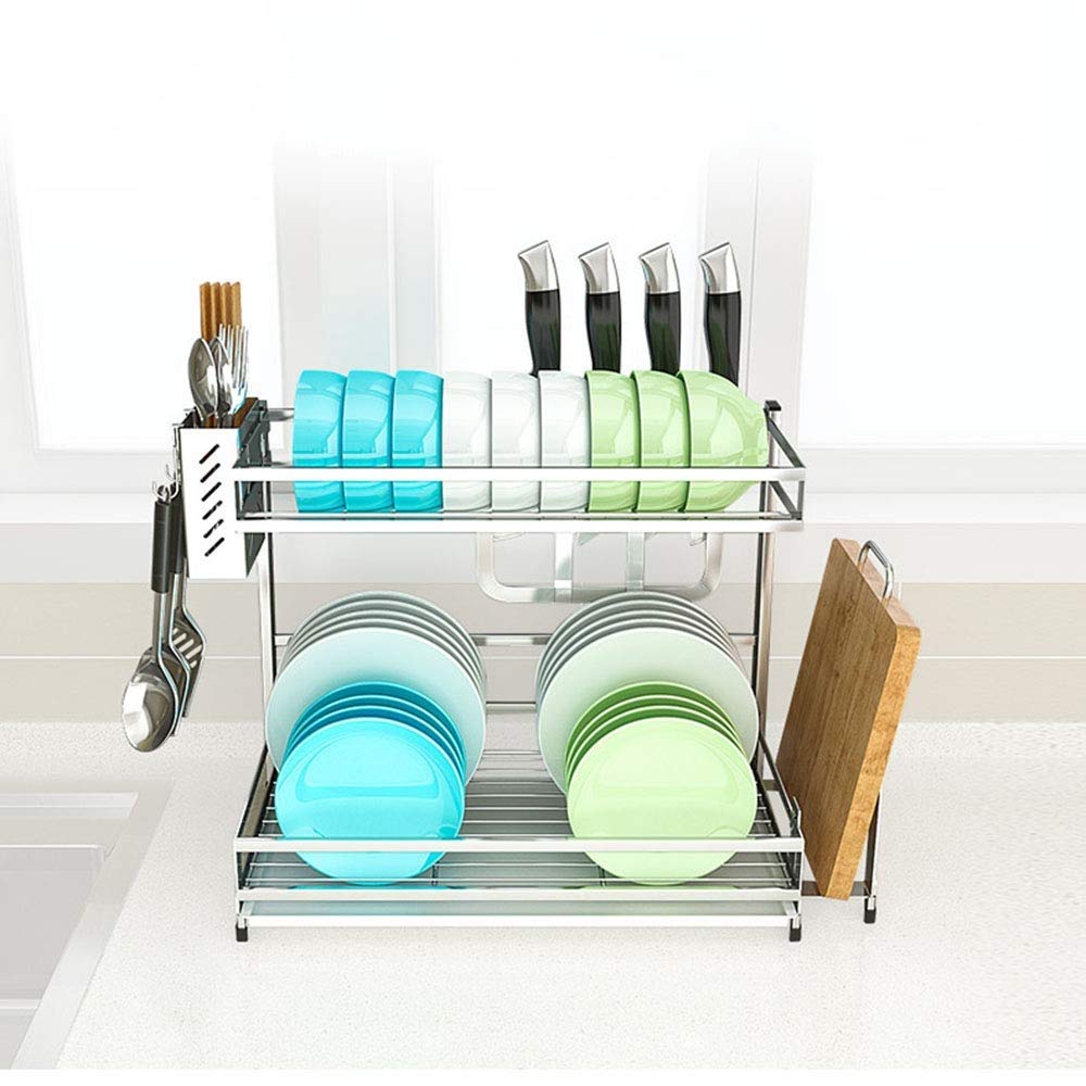 KLHDGFD Drain Rack-Stainless Steel Kitchen Dish Drying Rack 2-Tier Wall Floor Mounted
