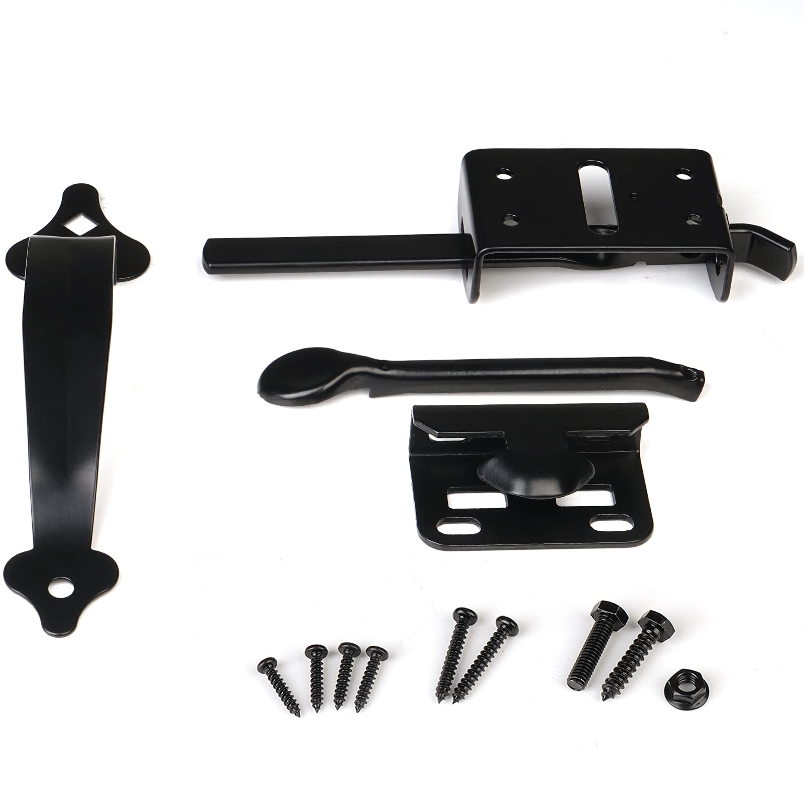 Gate Latch, Thumb Latch Hardware, Gate Latch for Wooden Fence Heavy Duty, Self Locking Latches with 8 inch Handle, Gate Kit for Wooden Fence & Swing Outdoor Gate – Steel, Black Finish