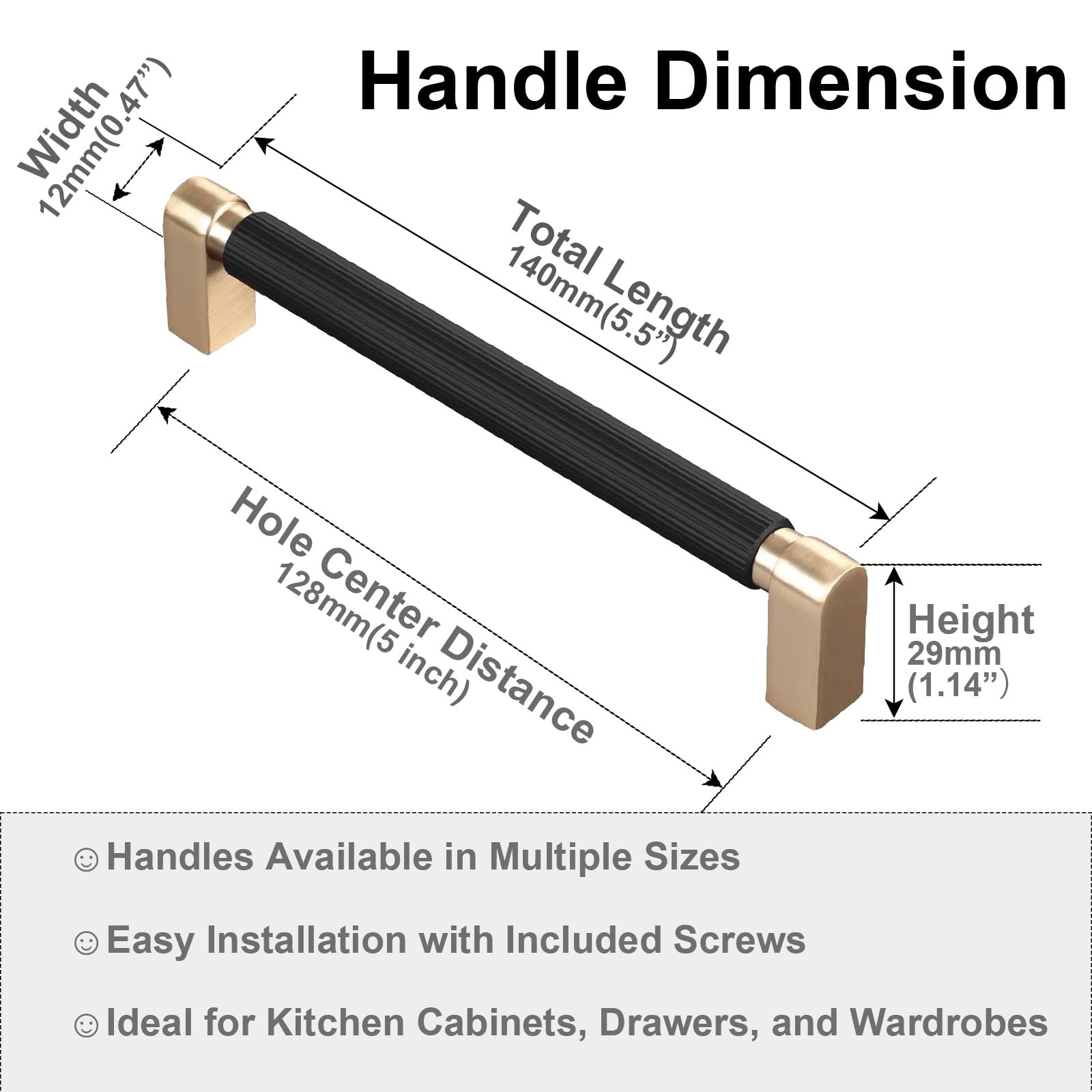 CILEYTION 10 Pack Black and Gold Door Handles, 5 Inch Hole Centers Gold Cabinet Handles, Gold Dresser Handles and Kitchen Cabinet Hardware