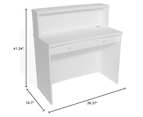 UGOS Mono 40" Modern Reception Desk w/Transaction Counter | Laminate Desktop | Multifunctional Standing Front Desk for Home, Office, Salon, Spas, and Lobby (White)