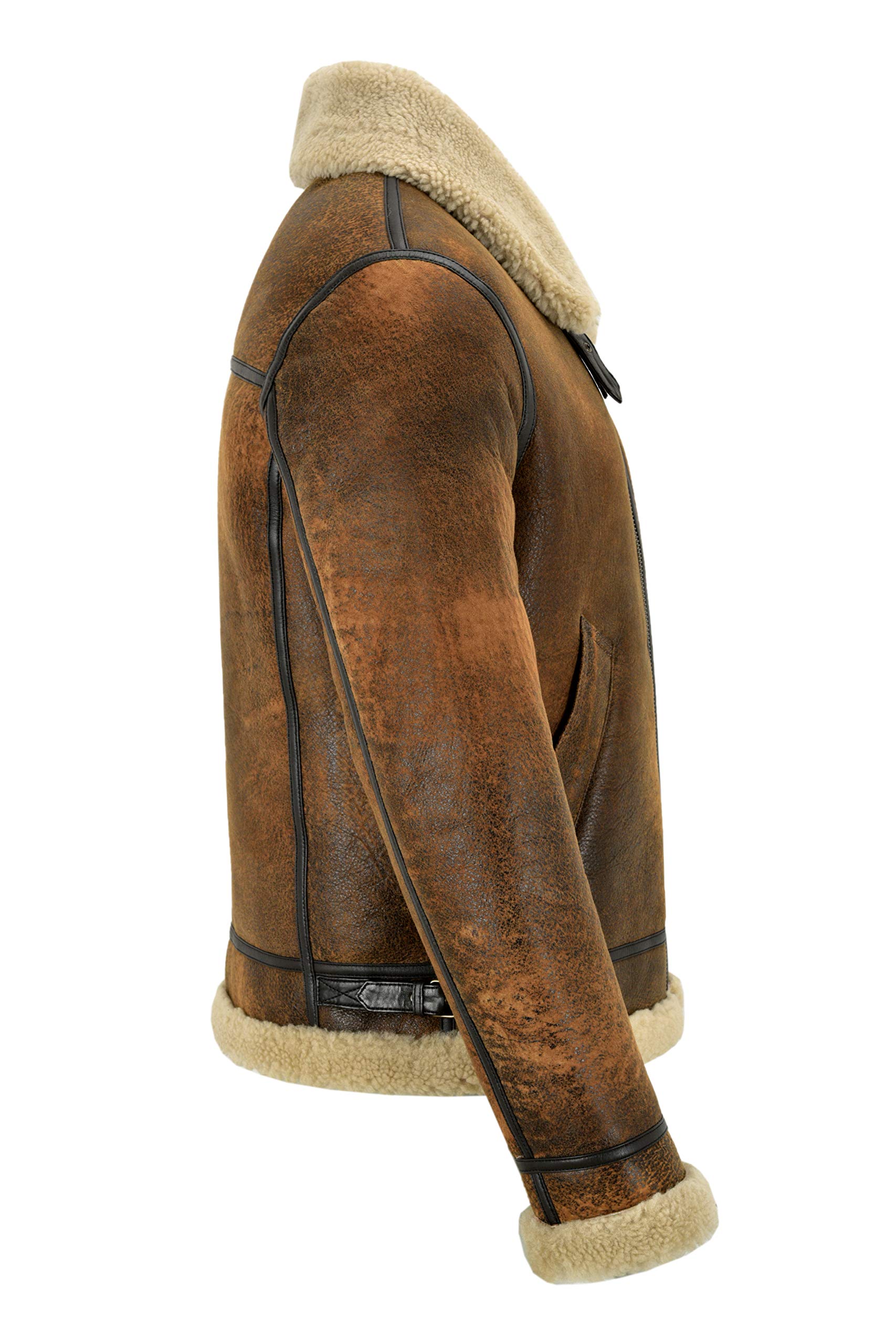 Men's RAF Aviator B3 Sheepskin Flying Vintage 100% Genuine Sheepskin Pilot Jacket Reagan, Beige Taba / Copper, 3X-Large