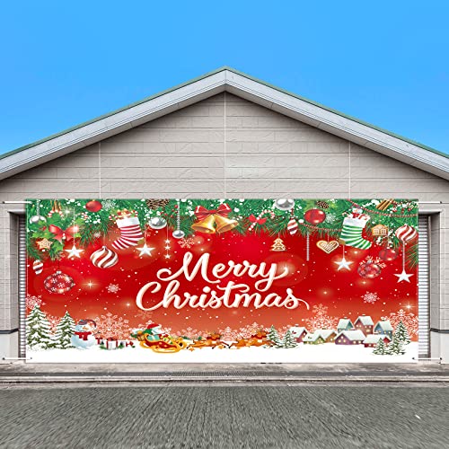 Christmas Holiday Garage Door Banner Snowflake Christmas Backdrop Decoration Door Cover Decoration Merry Christmas Banner Photography Backdrop Photo Props for Winter New Year Xmas Party (6 x 13ft)