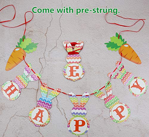 Easter Banner and Balloons Decorations, Happy Easter Bunny Banner Garland and 20 Pcs Bunny Pattern Balloons for Easter Home Decor Party Supplies (A)