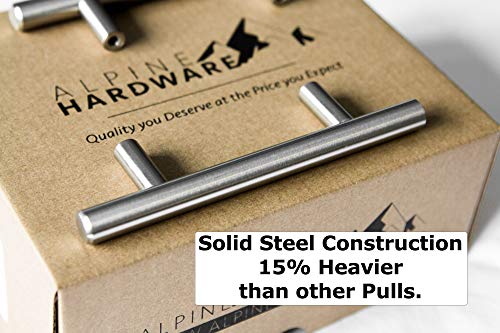 ALPINE HARDWARE Premium Solid Euro Style Bar Handle Pull-25Pack ~5 inch Hole Center & 7 1/2 inch Length-Heavy Stainless Steel Bar Handle Pull W/ a Satin Nickel Finish |American Owned Cabinet Hardware