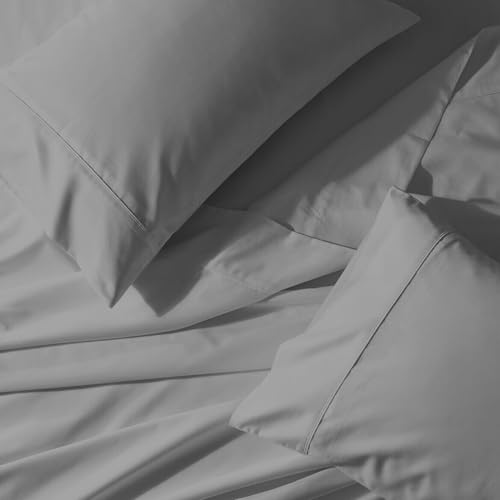 SUPREME ELEGANCE Organic 100% Cotton King Size Sheets Set Mist Gray, Percale Weave King Bedding Set, Crisp, Cooling & Breathable Mist Gray Bed Sheets King, Fits Mattress Upto 16" Deep Pocket