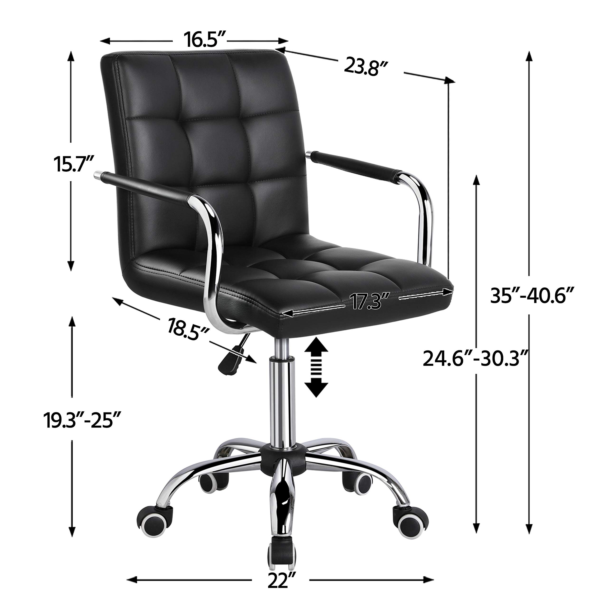 Yaheetech Desk Chair - Office Chair with Arms/Wheels for Students Swivel Faux Leather Home Computer Black