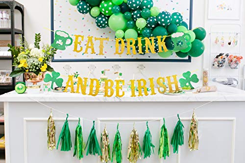 Weimaro Eat Drink and Be Irish Banner, Glittery St. Patrick’s Day Decorations, Happy St Patricks Day Banner Decorations, St Patricks Day Bar Pub Decor, Funny St Patty’s Day Party Decorations Supplies