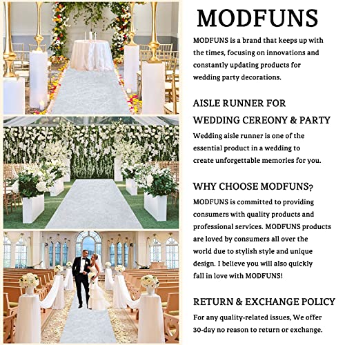 MODFUNS White Wedding Aisle Runner Outdoor Velvet Aisle Runner for Wedding Ceremony 4FTx20FT Carpet Runner with Carpet Tapes Bride Floor Carpet Runner Decorated Aisle Runway for Prom Party Beach