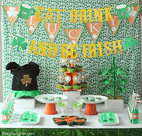 Weimaro Eat Drink and Be Irish Banner, Glittery St. Patrick’s Day Decorations, Happy St Patricks Day Banner Decorations, St Patricks Day Bar Pub Decor, Funny St Patty’s Day Party Decorations Supplies