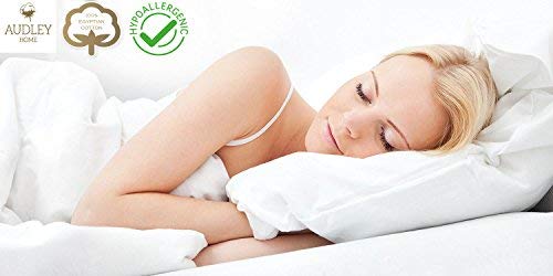 Audley Home 100% Egyptian Cotton Sheets Set, 400 Thread Count Bed Sheets – 4 Piece Bedding Sets- Sateen Weave Long-Staple Cotton, Wrinkle-Free, Fitted Sheet Upto 18'' Deep Pocket (Queen, White)