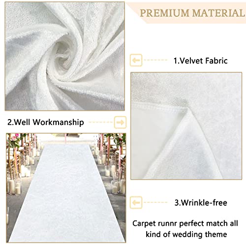 MODFUNS White Wedding Aisle Runner Outdoor Velvet Aisle Runner for Wedding Ceremony 4FTx20FT Carpet Runner with Carpet Tapes Bride Floor Carpet Runner Decorated Aisle Runway for Prom Party Beach