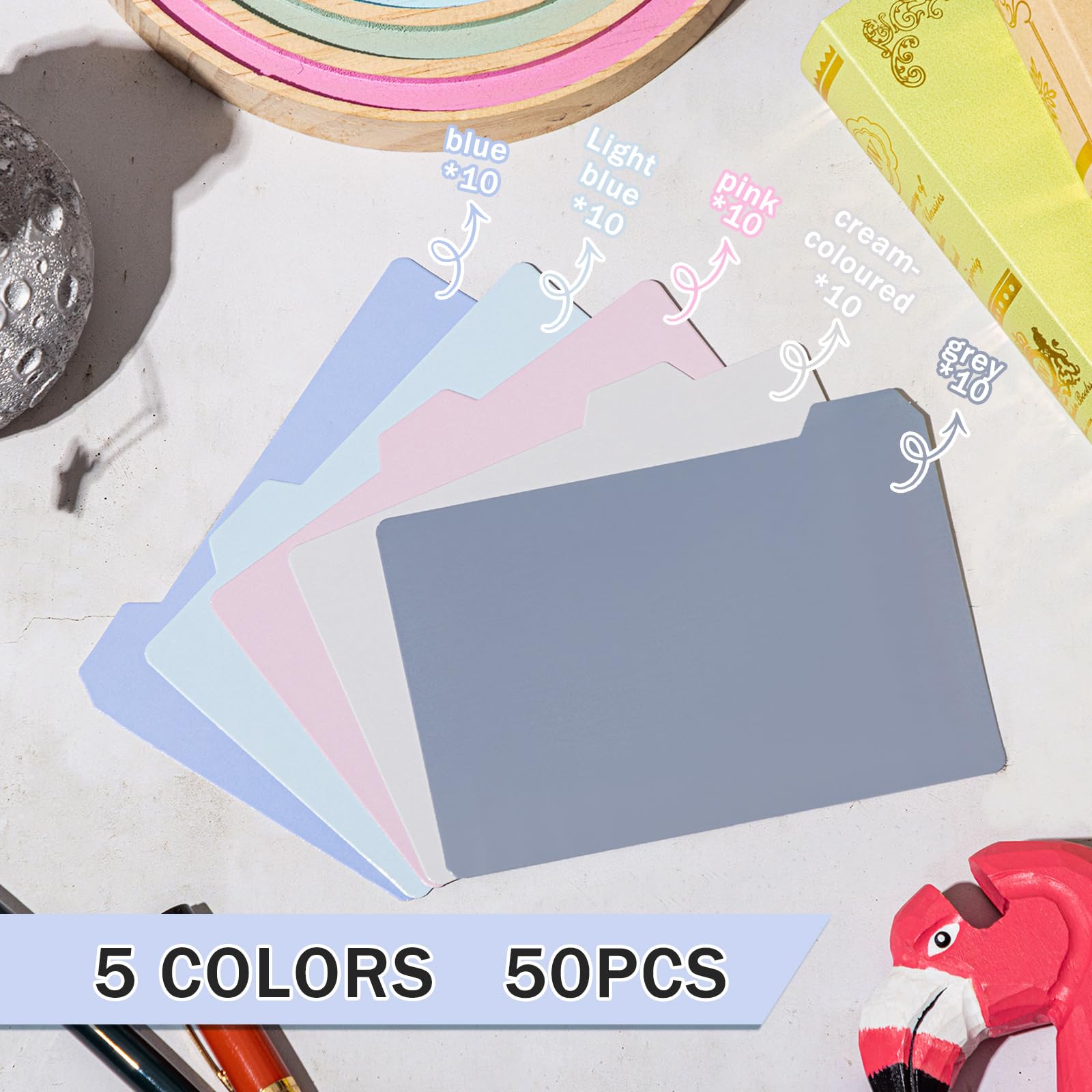 Harloon 52 Pcs Dry Erase Index Card Guide Set Include 50 Index Card Dividers 2 Number Alphabet Sticker with Tabs Photo Dividers for Office Business(4 x 6 Inch,Morandi)
