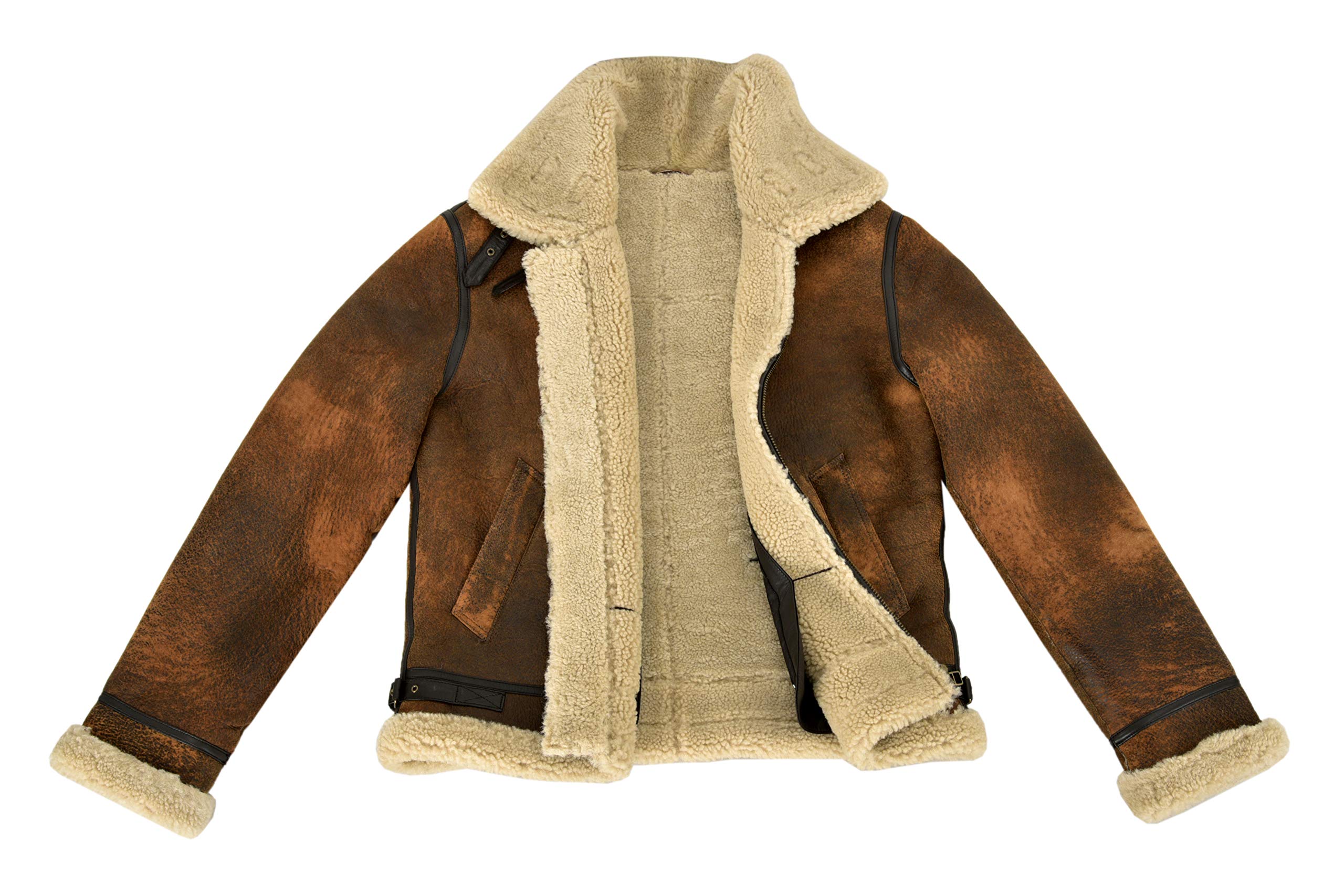 Men's RAF Aviator B3 Sheepskin Flying Vintage 100% Genuine Sheepskin Pilot Jacket Reagan, Beige Taba / Copper, 3X-Large
