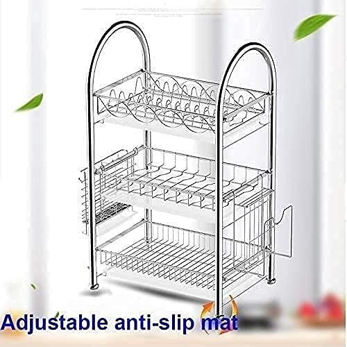 Plate Rack Dish Drainer Rack Drainer Holder Organization Shelf Kitchen Stainless Steel Utensil Chopping Board Holder with Drain Pan Plate Holder (Color : Silver, Size : 3-Tier)
