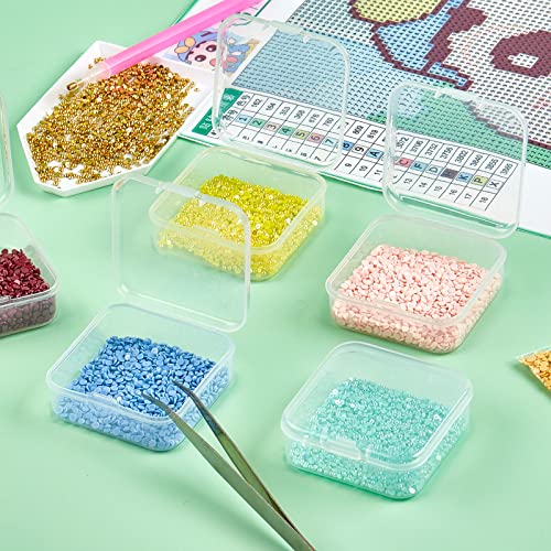 Qeirudu 30 Pcs Small Plastic Storage Containers with Hinged Lids - Clear Bead Organizer Box Mini Storage Cases for Beads, Jewelry and Craft Supplies (2.17 x 2.17 x 0.79 Inch)