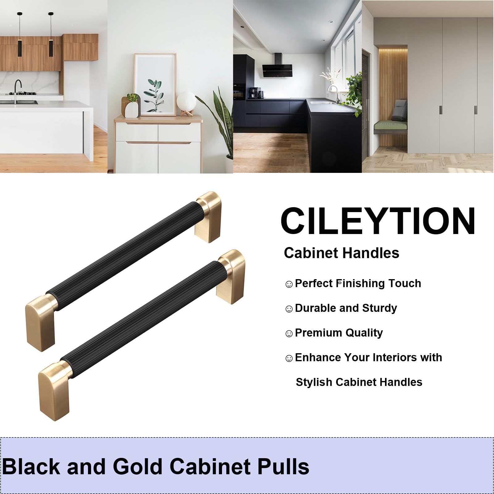 CILEYTION 10 Pack Black and Gold Door Handles, 5 Inch Hole Centers Gold Cabinet Handles, Gold Dresser Handles and Kitchen Cabinet Hardware