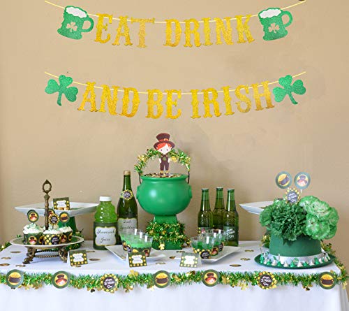Weimaro Eat Drink and Be Irish Banner, Glittery St. Patrick’s Day Decorations, Happy St Patricks Day Banner Decorations, St Patricks Day Bar Pub Decor, Funny St Patty’s Day Party Decorations Supplies