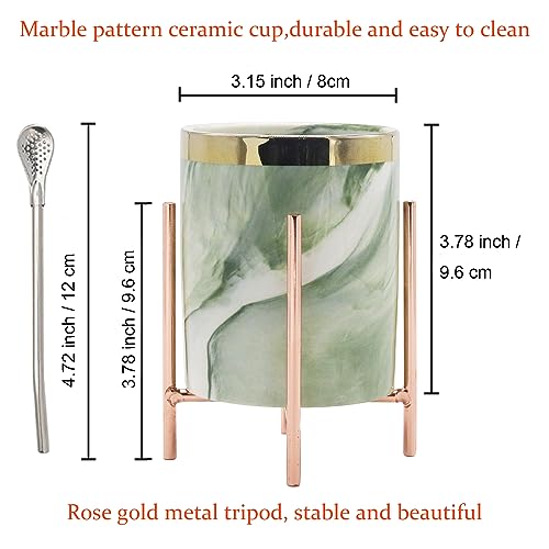 Urcura Ceramic Pencil Holder for Desk Cute Pencil Pen Holder Desk Decor Aesthetic for Office, School, Home Makeup Brush Holder Cup Marble Pen Cup Pen Organizer (Green)