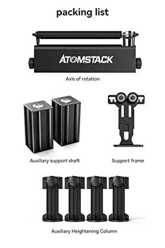 ATOMSTACK R3 Pro Engraver Rotary Roller, Engraver Y-axis Rotary Roller for 360° Engraving Cylindrical Objects with 4 Heightening Columns, 2 Support Shaft and 1 Support Frame