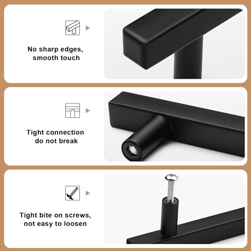 Qibaok 30 Pack Square Cabinet Handles Matte Black Cabinet Pulls 3-3/4" Hole Centers Drawer Pulls Stainless Steel Kitchen Handles for Cabinets, 6”Length Cabinet Hardware for Bathroom Farmhouse