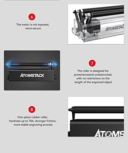 ATOMSTACK R3 Pro Engraver Rotary Roller, Engraver Y-axis Rotary Roller for 360° Engraving Cylindrical Objects with 4 Heightening Columns, 2 Support Shaft and 1 Support Frame