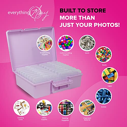 Everything Mary 4" x 6" Photo Storage Box, Purple - 16 Inner Organizer Cases - Portable Multi-Purpose Storage