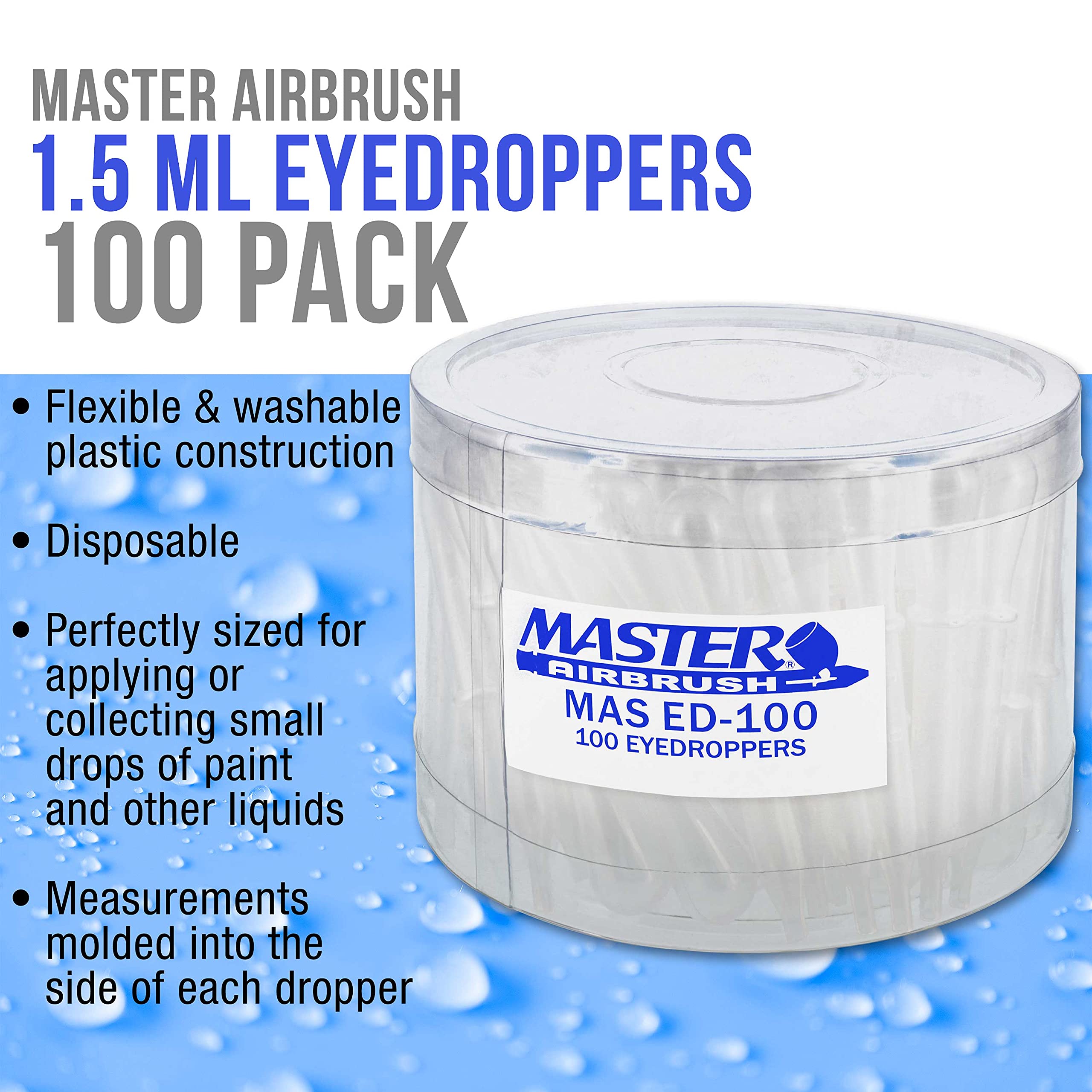 Master Airbrush® Brand 100 Pipette Eyedroppers for Liquid Transfer and Airbrush Paint