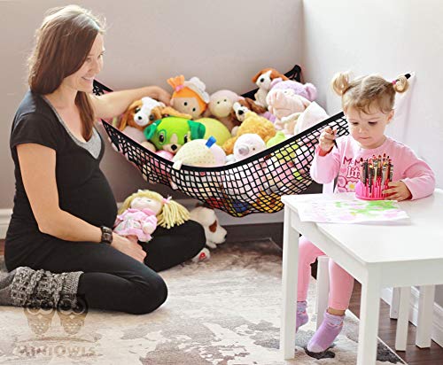 MiniOwls Toy Storage Hammock - Organizational Stuffed Animal Net for Play Room or Bedroom. Fits 30-40 Plushies. Comes in a Gift Box. (Black, X-Large)