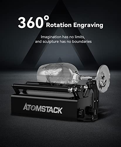 ATOMSTACK R3 Pro Engraver Rotary Roller, Engraver Y-axis Rotary Roller for 360° Engraving Cylindrical Objects with 4 Heightening Columns, 2 Support Shaft and 1 Support Frame