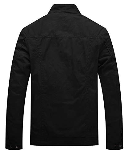 WenVen Men's Casual Lined Military Jacket Light Canvas Windbreaker (Black, M)