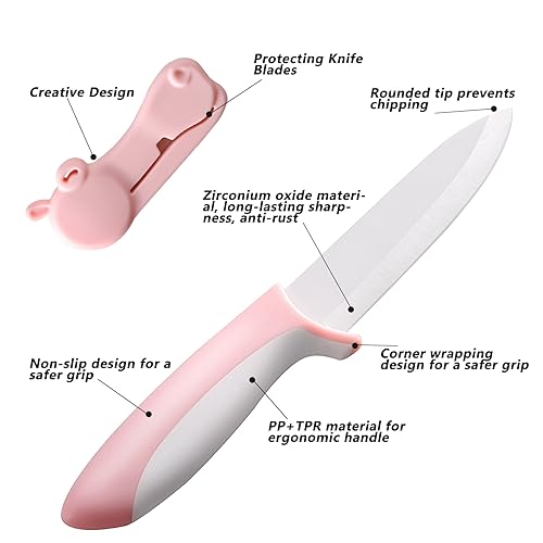 YUSOTAN Ceramic Paring Knife - 4-Inch with Sharp Ceramic Blade and Unique Hippopotamus Cover - Handle Fruit and Vegetables Kitchen Knife (Pink)