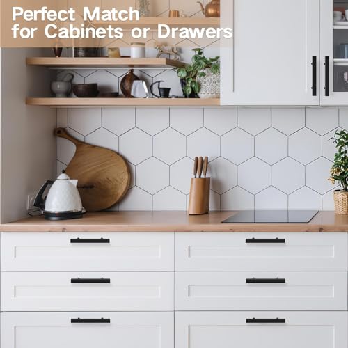 Qibaok 30 Pack Square Cabinet Handles Matte Black Cabinet Pulls 3-3/4" Hole Centers Drawer Pulls Stainless Steel Kitchen Handles for Cabinets, 6”Length Cabinet Hardware for Bathroom Farmhouse