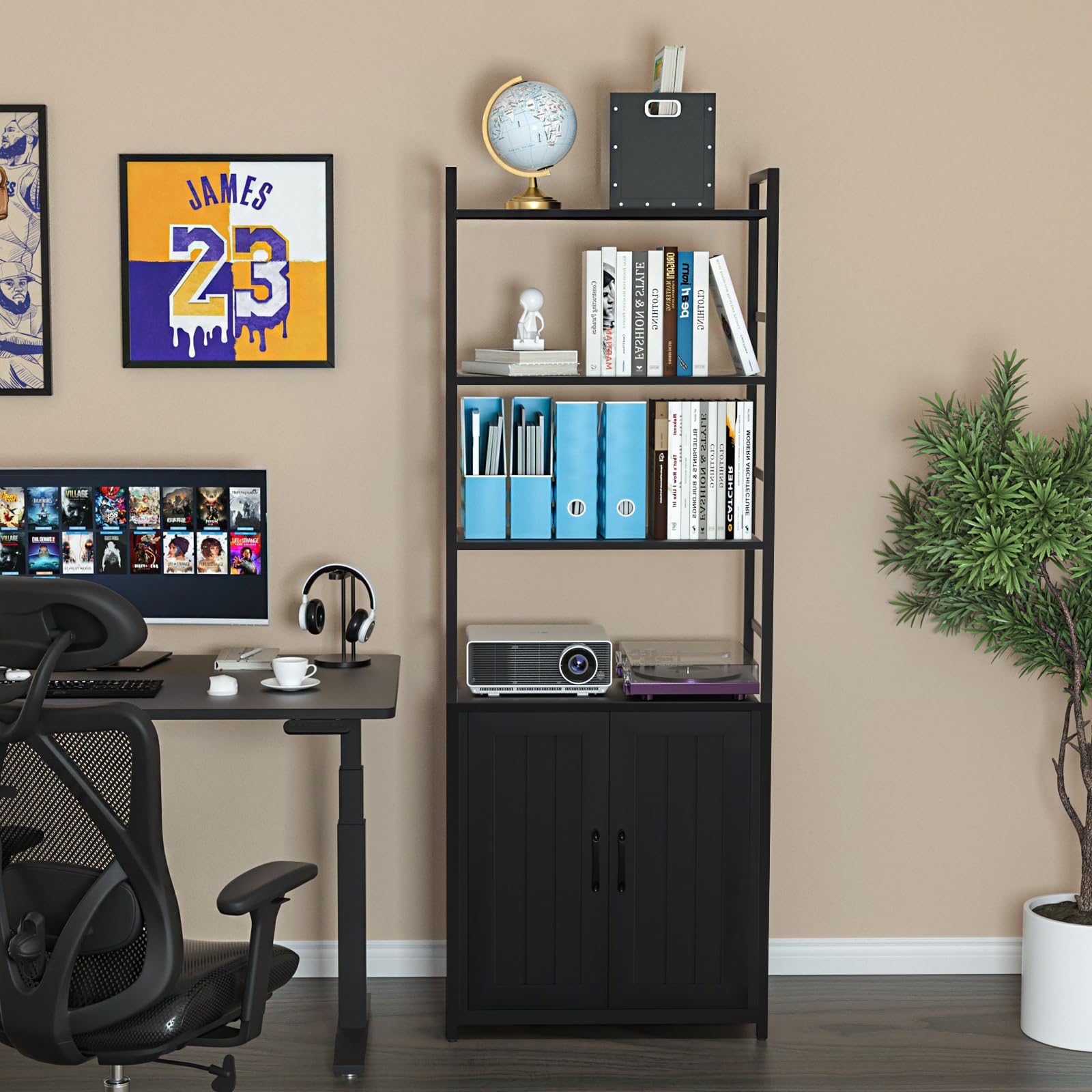 Lazyvan Black Bookshelf with Doors,70" Tall Bookcase with Storage Cabinet,6 Tier Book Shelf for Living Room/Bedroom/Office/Kitchen,70"(H)*26"(L)*11.8"(W)