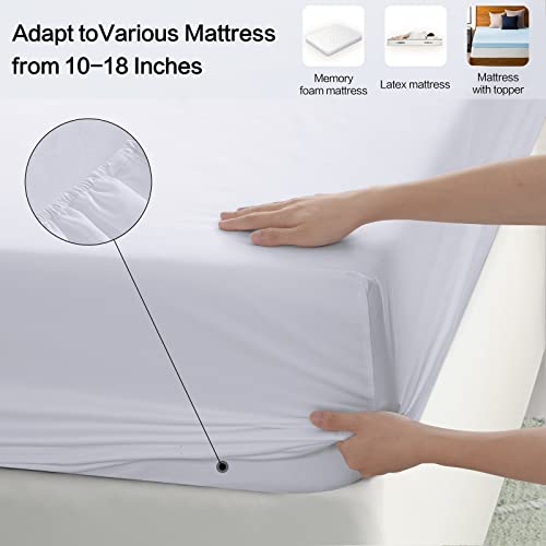 EASELAND Queen Cotton Sheet Set, 400TC, Deep Pocket, 4 Piece, White
