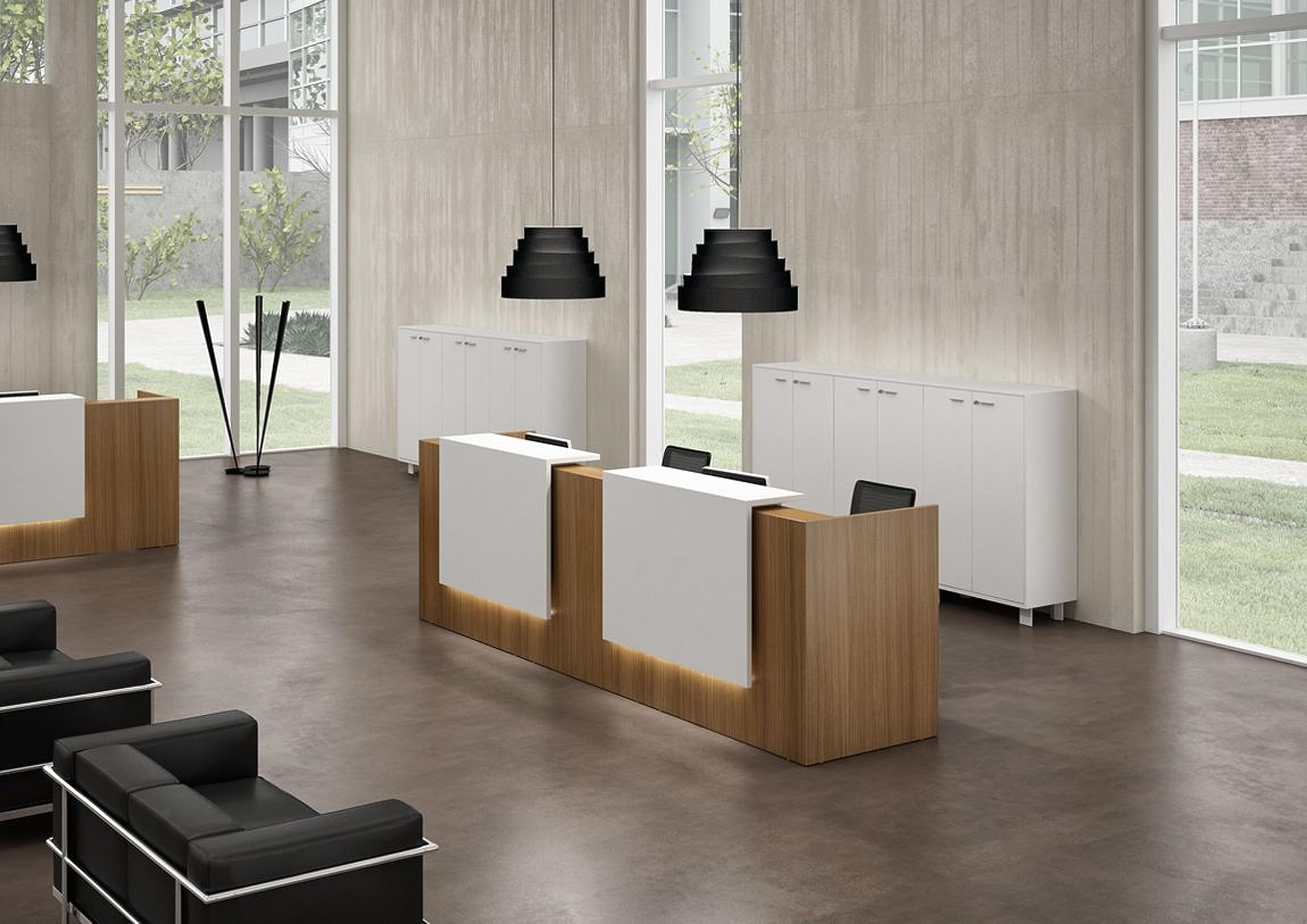UGOS ICN 53" Modern Reception Desk, Multifunctional Modern,Transaction Countertop, Laminate Desktop, Standing Front Table for Office, Home, School, Salon, Spa - Teak and White