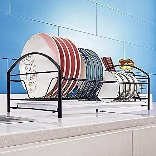 Plate Rack Dish Drainer Rack Rust Proof Stainless Steel Organization Shelf Kitchen Drainer Utensil Holder with Drain Board Pan Plate Holder (Color : Black, Size : 48.5x26x19cm)
