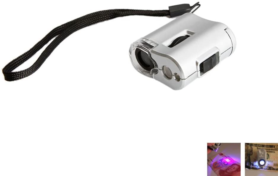 Mini Pocket 60X LED UV Light Lamp Microscope Magnifier Magnifying Loupe for Money Currency Detect Detecting Maps Coins Stamps Jewelry Jeweller