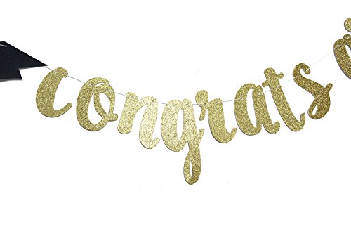Congrats Grad Gold Glitter Banner-Graduate Party Decorations