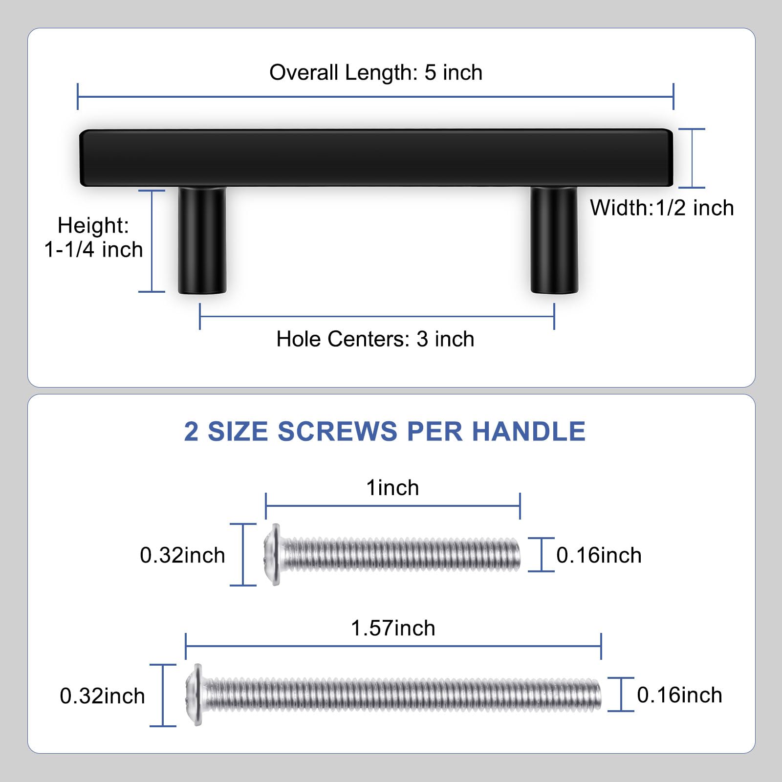 Onateel 30 Pack 5 Inch Matte Black Cabinet Pulls Stainless Steel Cabinet Handles, 3 Inch Hole Center Drawer Pulls Kitchen Cabinet Hardware
