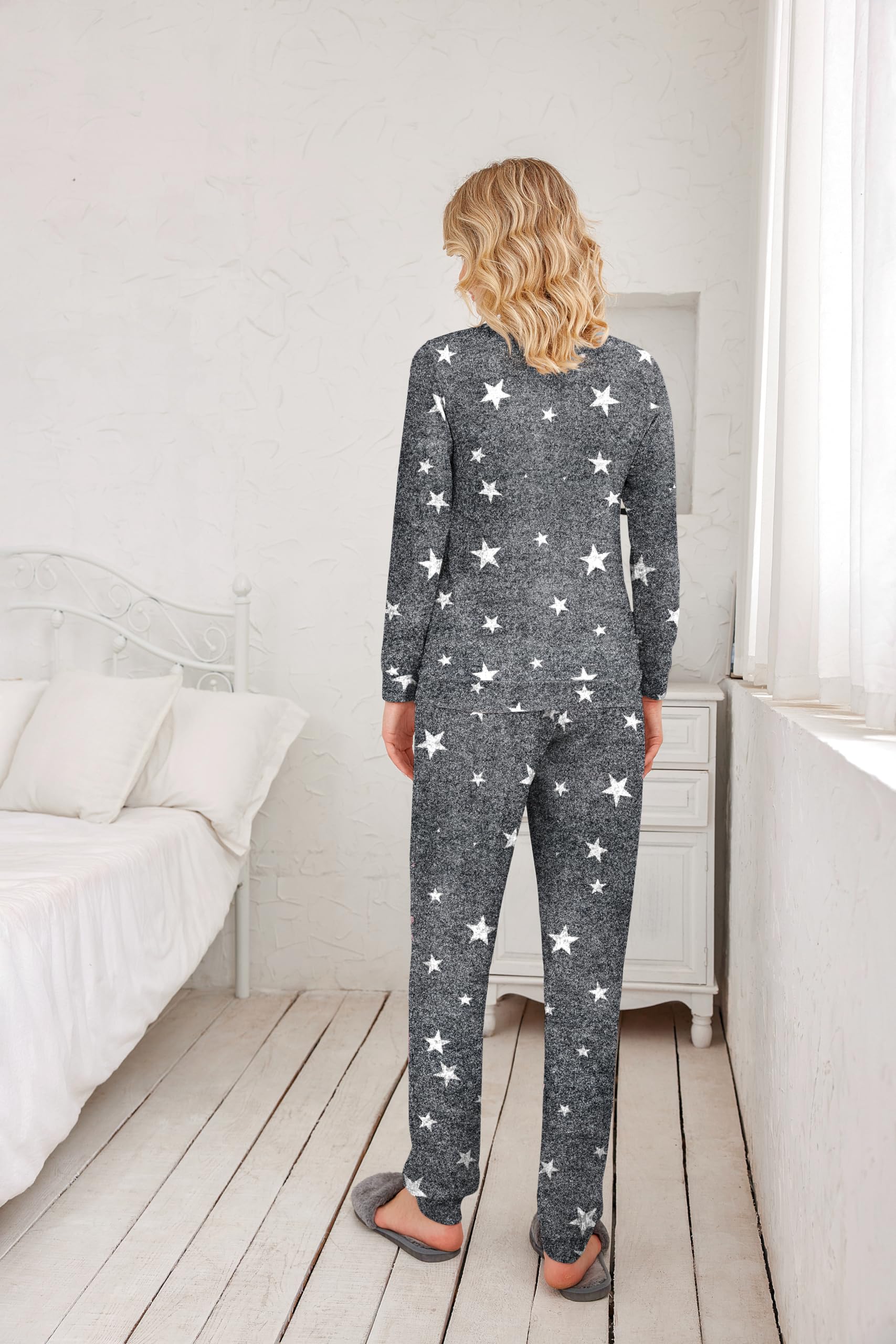 Ekouaer 2 Pack Women's Pajama Set Long Sleeve Top With Jogger Pants Lounge Sets Sleepwear Loungewear with Pockets