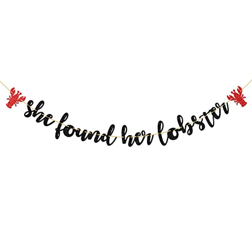 Halawawa Black Glitter She Found Her Lobster Banner - Bridal Shower/Bachelorette/Naughty Wedding/Engagement Party Decorations - Funny Friends Theme Bachelorette, Bridal Shower Party Decor