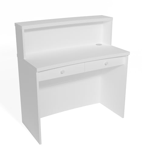UGOS Mono 40" Modern Reception Desk w/Transaction Counter | Laminate Desktop | Multifunctional Standing Front Desk for Home, Office, Salon, Spas, and Lobby (White)
