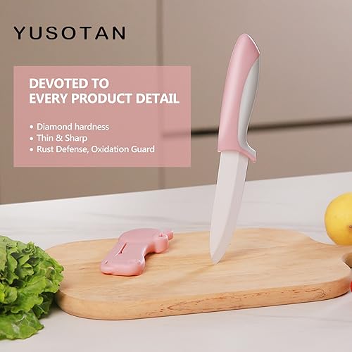 YUSOTAN Ceramic Paring Knife - 4-Inch with Sharp Ceramic Blade and Unique Hippopotamus Cover - Handle Fruit and Vegetables Kitchen Knife (Pink)