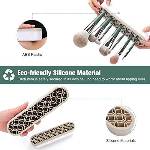2 Pack Lolalet Silicone Makeup Brush Holder Organizer Sew Desktop Organizers, Multipurpose Make Up Brush Storage Stand for Painting Pen Brushes Eyeliner Pencil Ruler Sewing Craft Tools Stash n Store