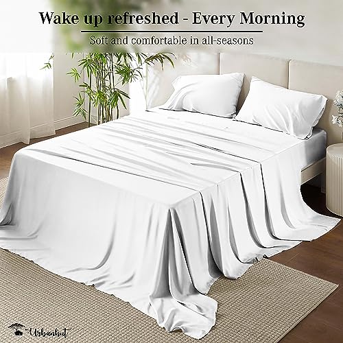 URBANHUT 400 TC Egyptian Cotton Sheets King Size, Sateen Weave Luxury Bedsheets for King Size Bed, 4 pc Bed Sheets Set, Cooling Sheets, with 16" Elasticized Deep Pockets, Hotel Sheets - White