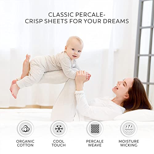 SUPREME ELEGANCE Organic 100% Cotton King Size Sheets Set Mist Gray, Percale Weave King Bedding Set, Crisp, Cooling & Breathable Mist Gray Bed Sheets King, Fits Mattress Upto 16" Deep Pocket