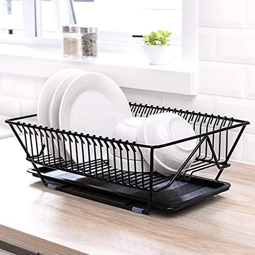 Plate Rack Draining Dish Rack Dish Rack & Drainboard Set - The Counter Dish Drying Rack with Drain Board & Utensil Holder for Kitchen Pan Plate Holder (Color : Black)