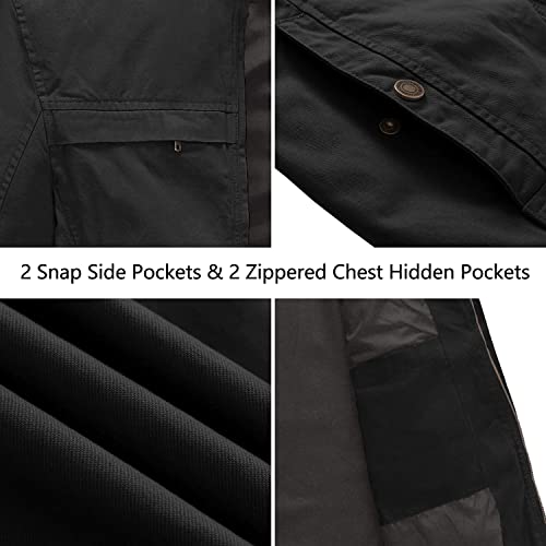 WenVen Men's Casual Lined Military Jacket Light Canvas Windbreaker (Black, M)