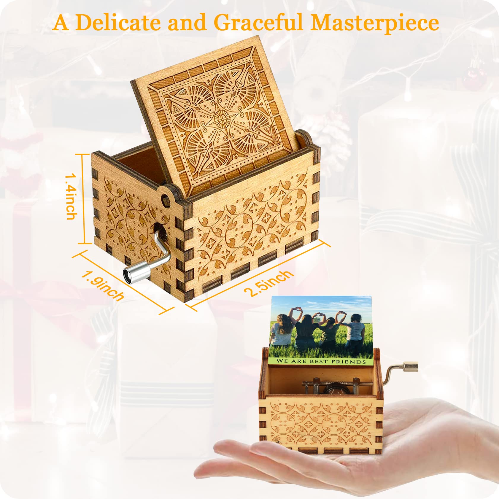 Personalized Music Box Custom Gift with Your Photo Text Wooden Hand Crank Music Box for Father's Day Mother's Day Valentine's Day Wedding Anniversary Birthday